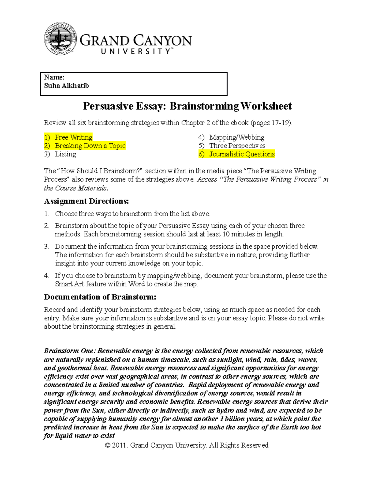 PHI105 T2 Persuasive Essay Brainstorming Worksheet (fin) - Studocu