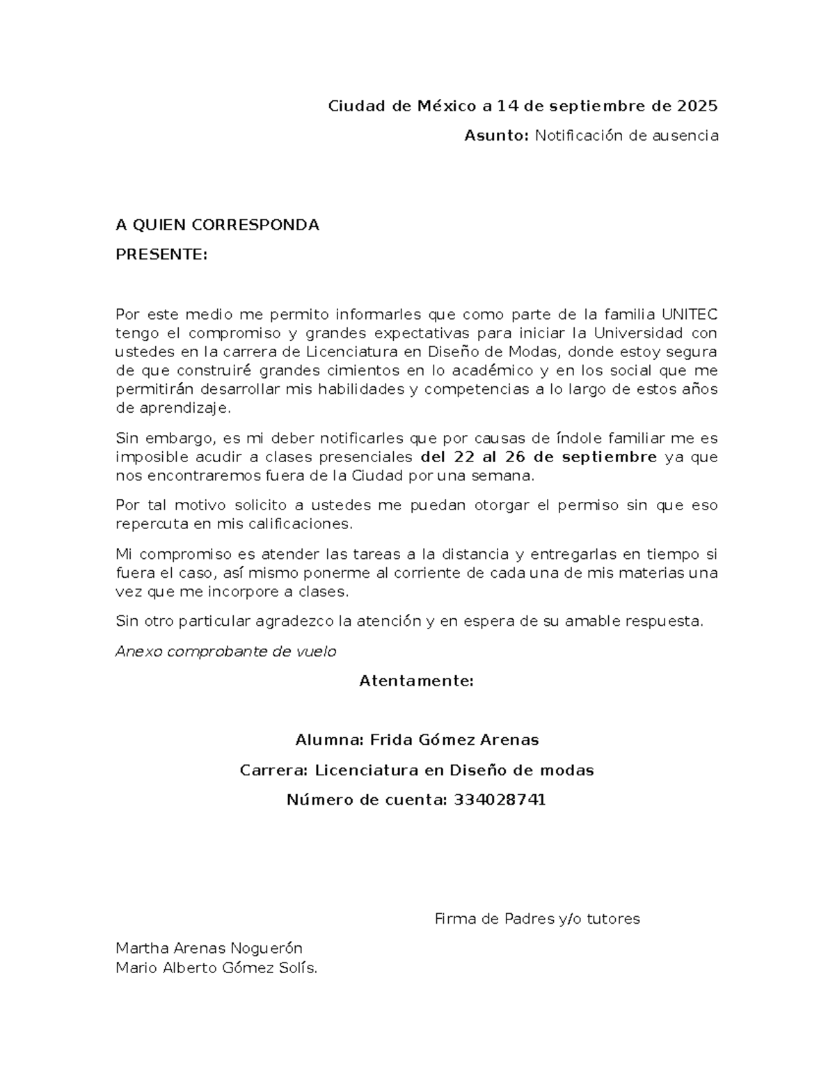 Notificación de Ausencia - Comunicación Oral y Escrita - Studocu