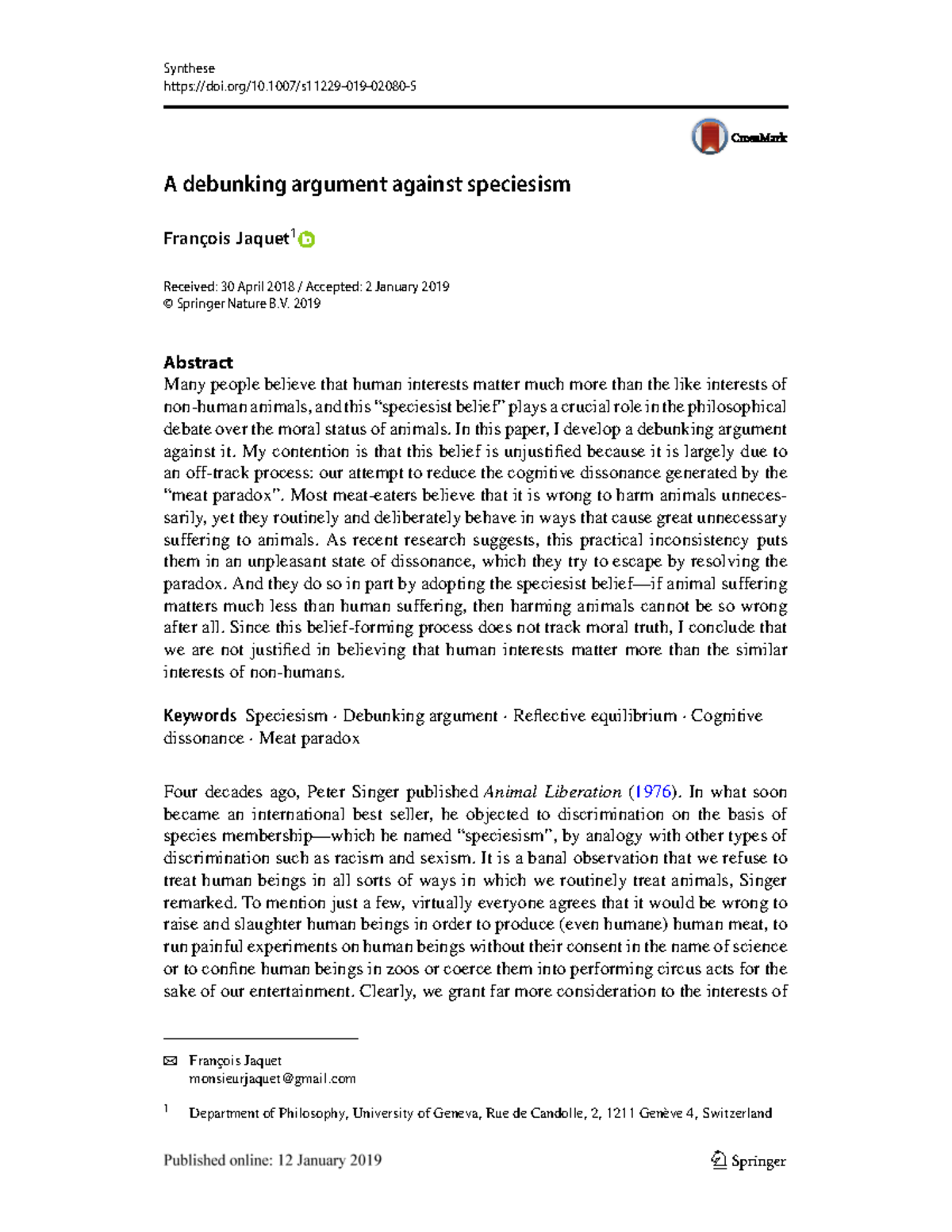 Debunking Speciesism: Cognitive Dissonance in Animal Ethics (PHIL 101 ...