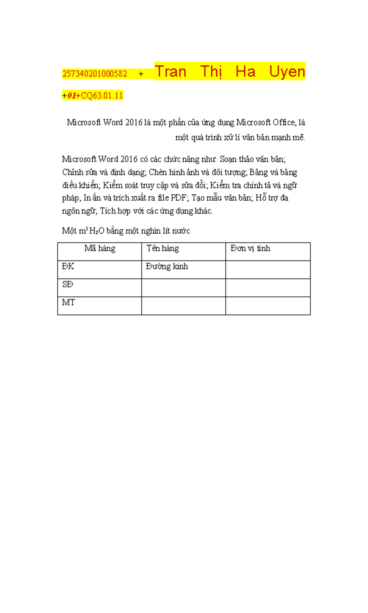 Đề thi Tin học: Microsoft Word 2016 và Excel - Studocu