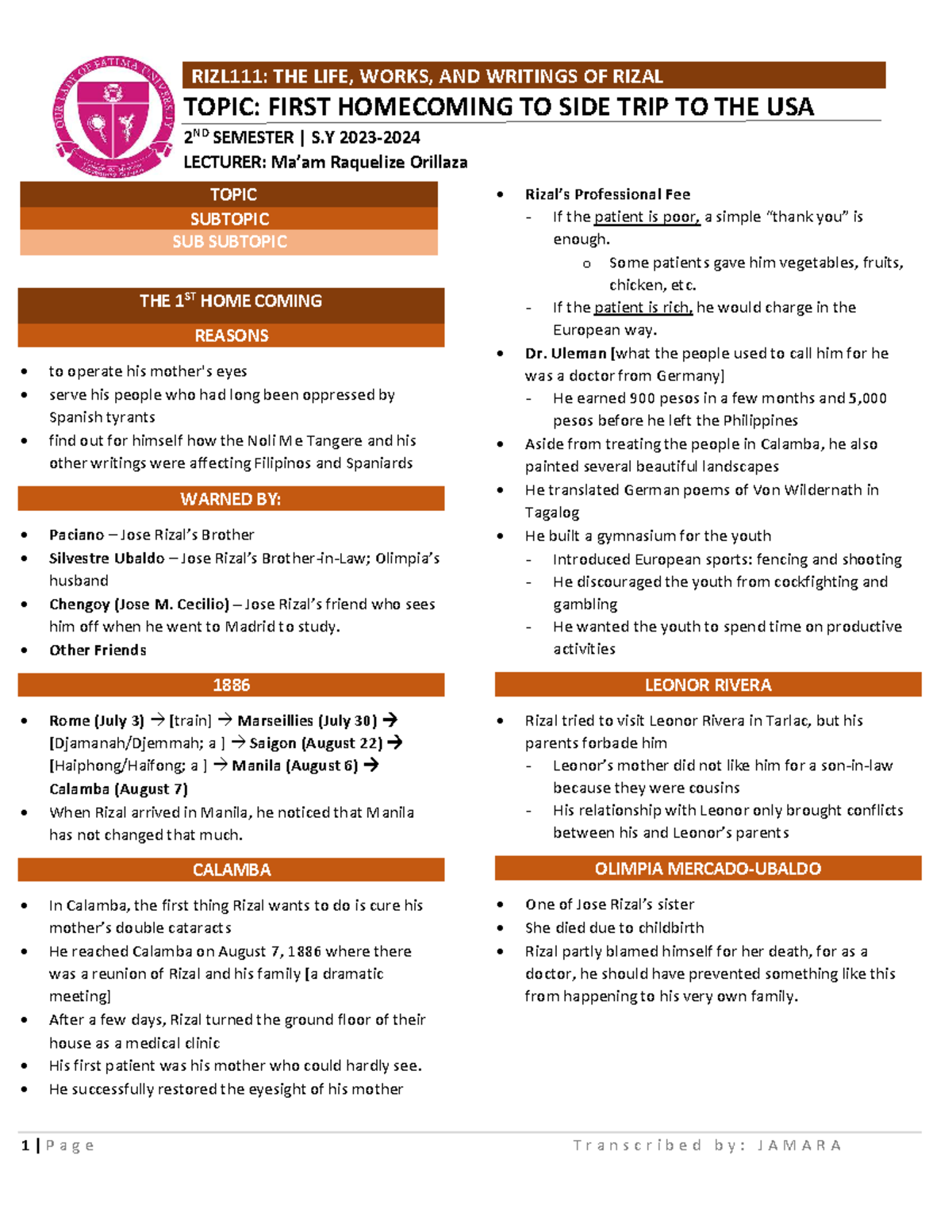 1 - First Homecoming TO SIDE TRIP TO THE USA - TOPIC SUBTOPIC SUB ...