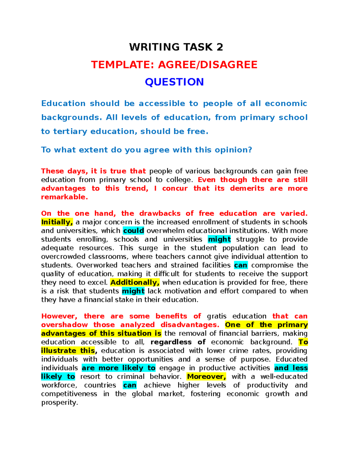 WRITING TASK 2: AGREE/DISAGREE TEMPLATE FOR ESSAY - Studocu