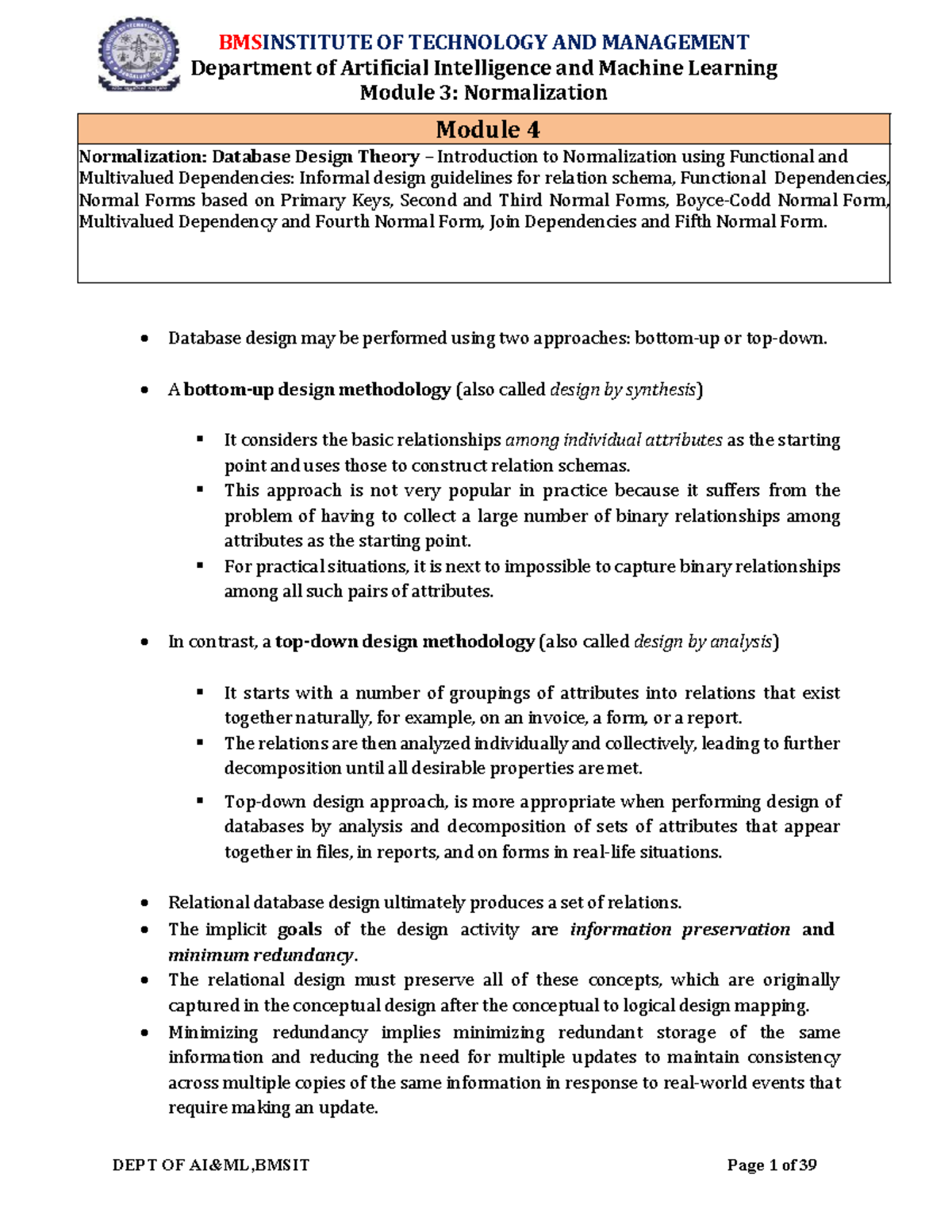DBMS AI & ML Module 3: Normalization and Functional Dependencies Notes ...