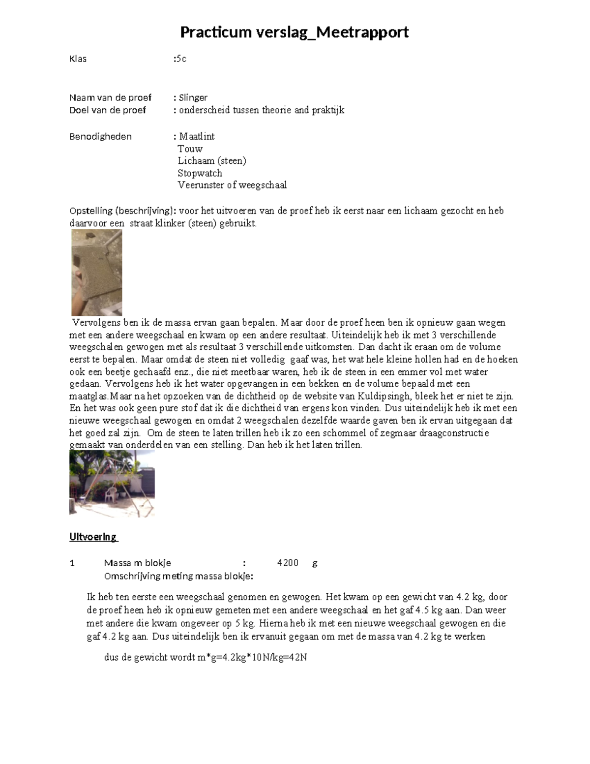 Practicum Verslag: Slinger Experiment in Klas 5c - Studeersnel