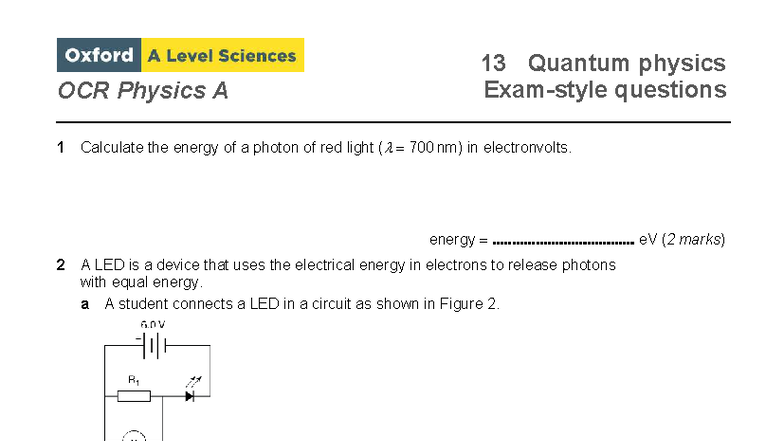 Chapter 13 Test: Quantum Physics Questions for OCR Physics A - Studocu
