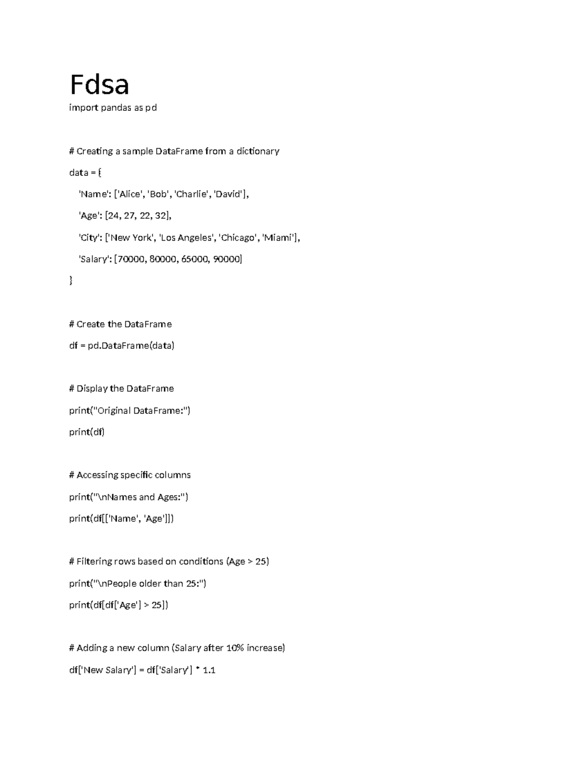 Fdsa Program - Sample Experiments with DataFrames and Algorithms - Studocu