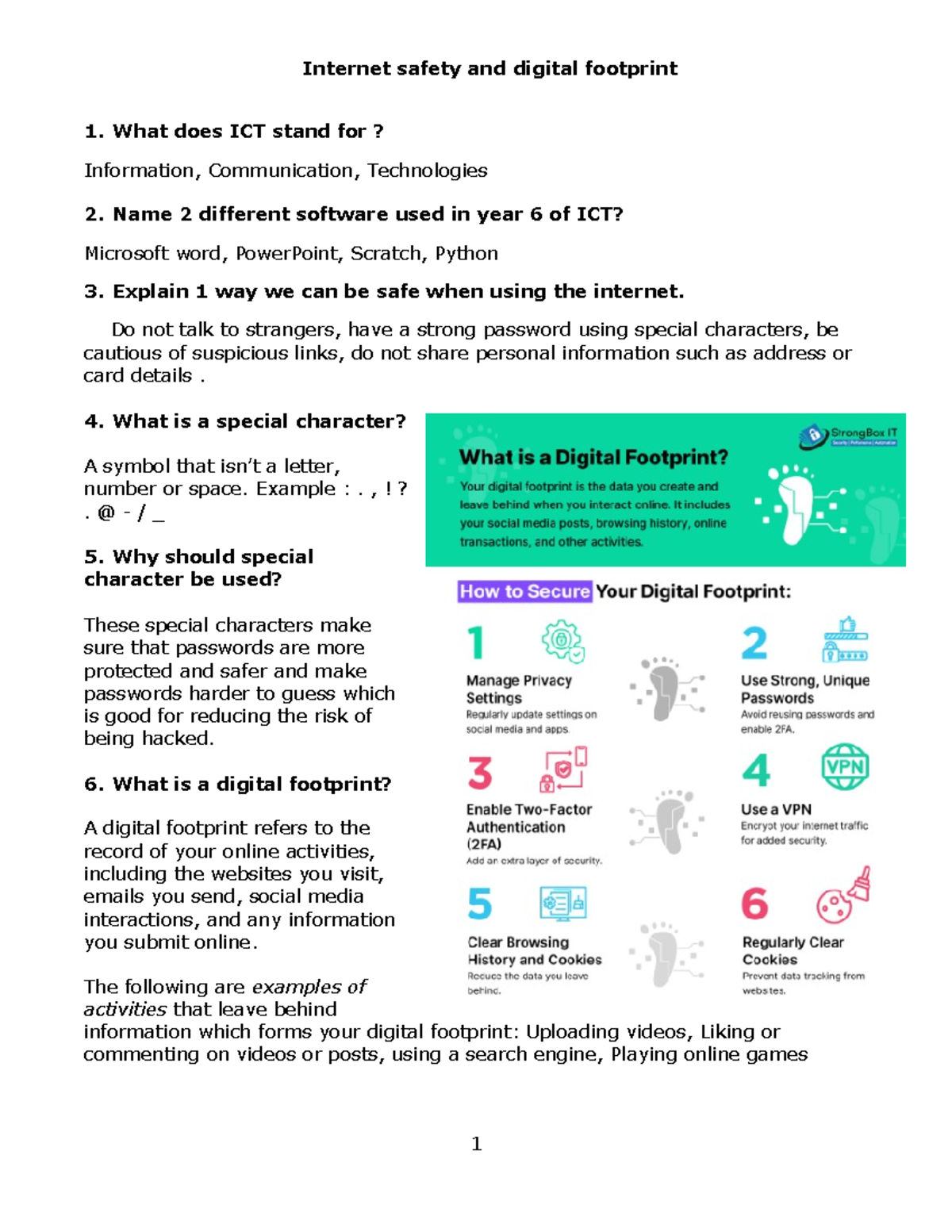 ICT 101: Internet Safety and Digital Footprint Overview - Studocu