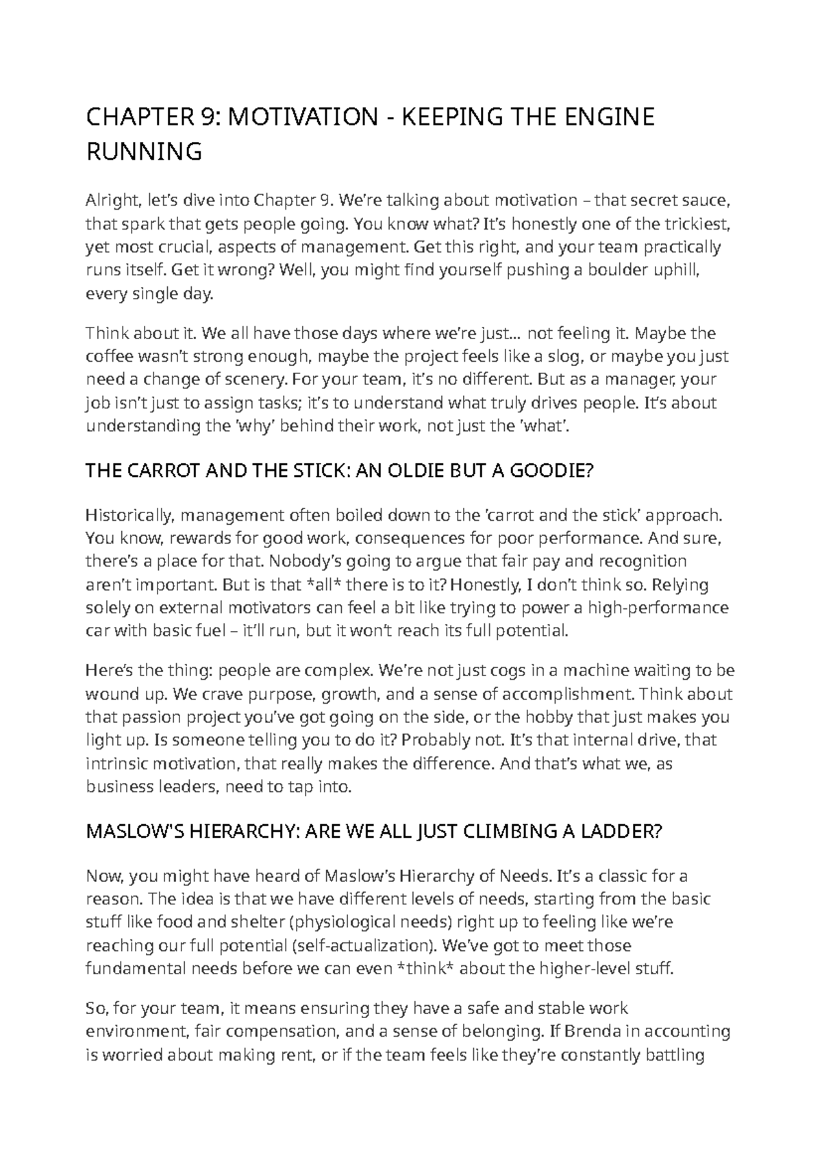 Principles of Management CH9: Understanding Motivation Dynamics - Studocu