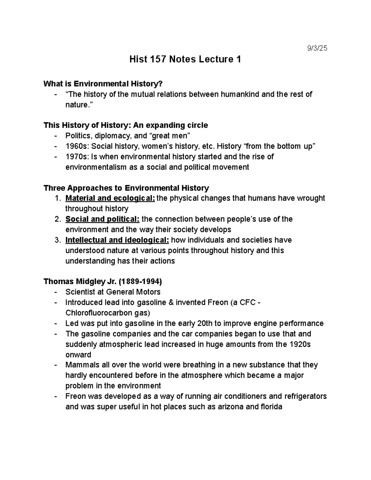 HIST 157 Lecture 1: Introduction to Environmental History Concepts ...