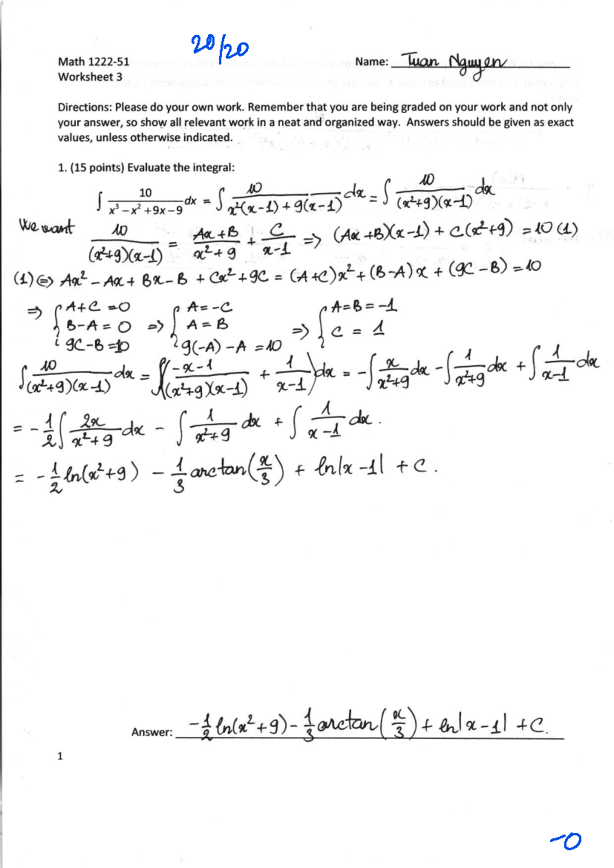 Math Worksheet 3: Integral Evaluation by Tuan Nguyen - Studocu