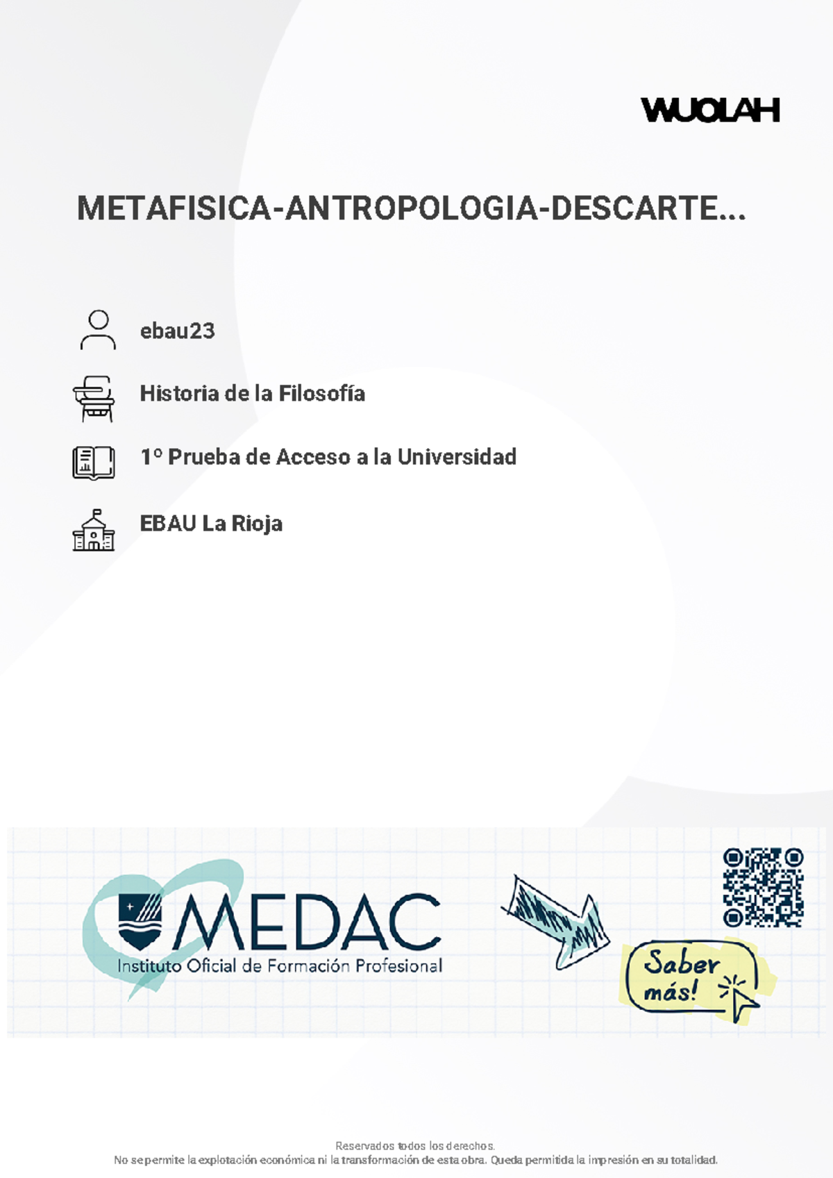 Metafísica y Antropología de Descartes: EBAU 2o BACH - Prueba Acceso ...