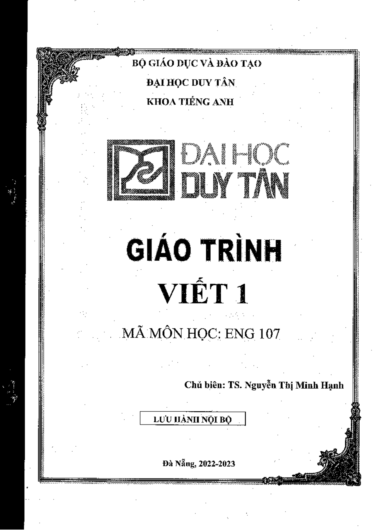 Giáo Trình Tiếng Anh Viết 1 - ENG 107 - ĐH Duy Tân - Studocu