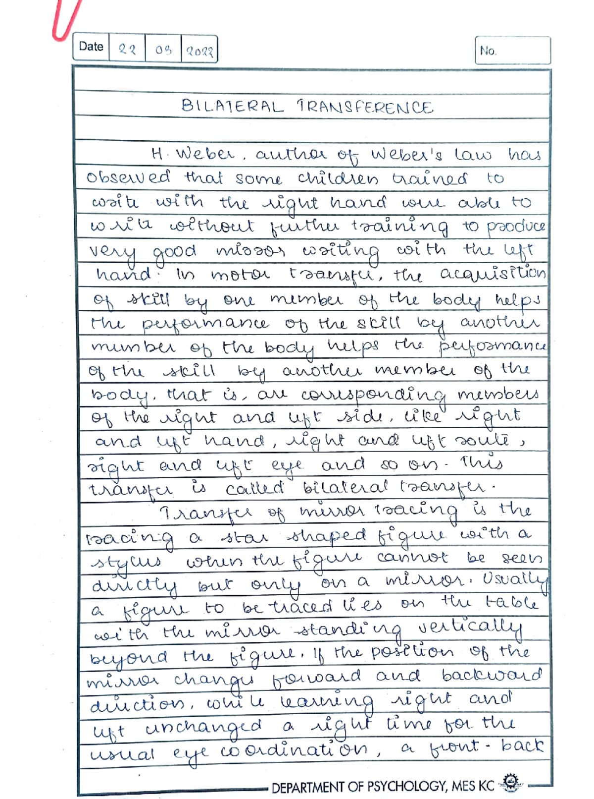 Bilateral Transference Study Notes - PSY 4th Sem - Studocu