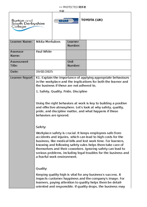 [Solved] Outline the safe working practices and procedures to be followed - Engineering - Studocu