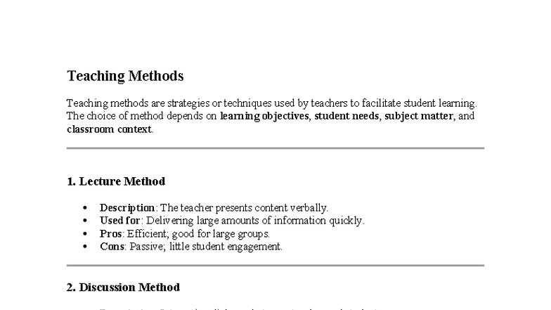 Teaching Methods Overview - ENS16W0 - Studocu
