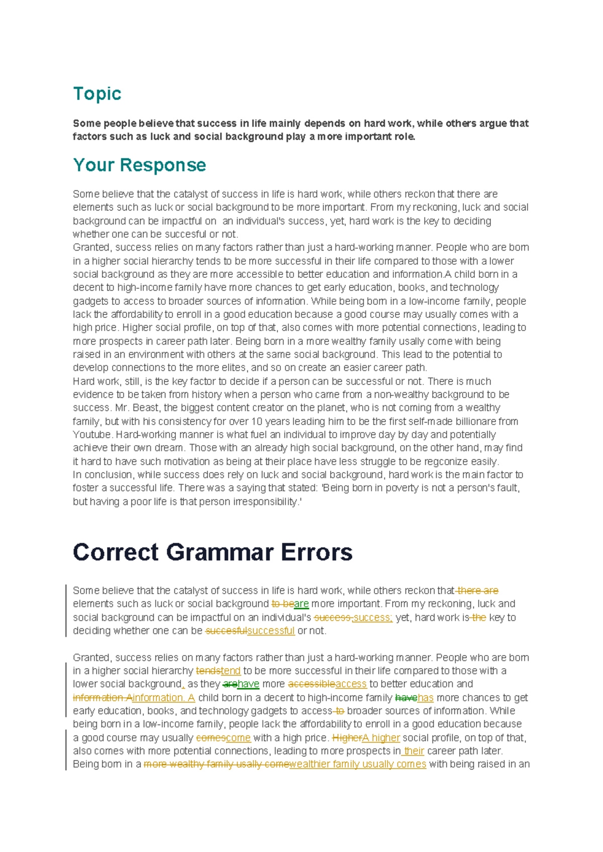 IELTS Writing Task 2: Success Factors - Hard Work vs. Luck and ...