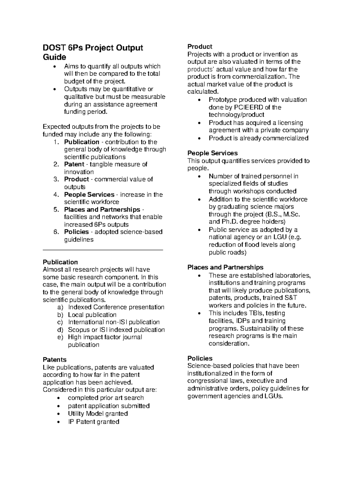 DOST 6Ps Project Output Guide: Measuring Project Success - Studocu