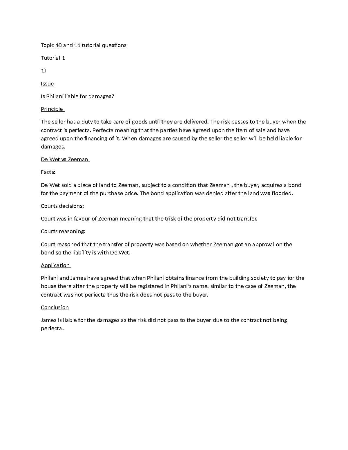 Tutorial Questions Memo for Topics 8 & 9 Analysis - Studocu