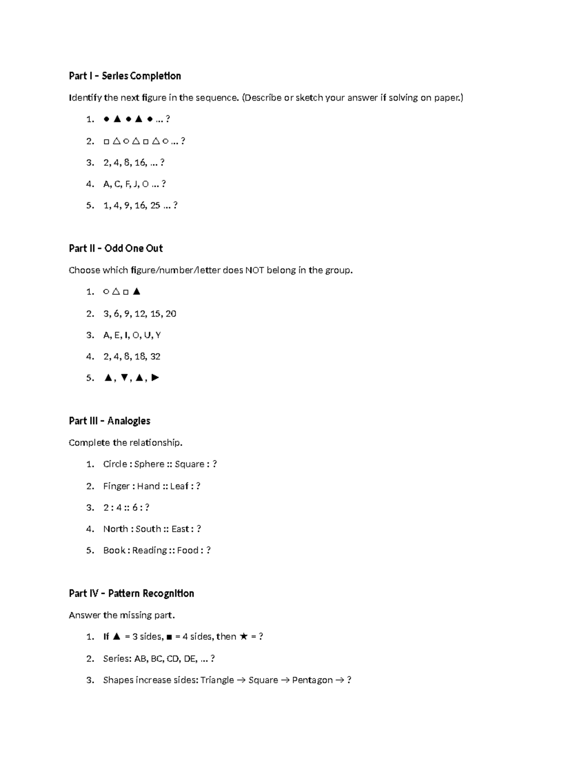 Abstract Reasoning Practice Material: Sequence & Pattern Recognition ...