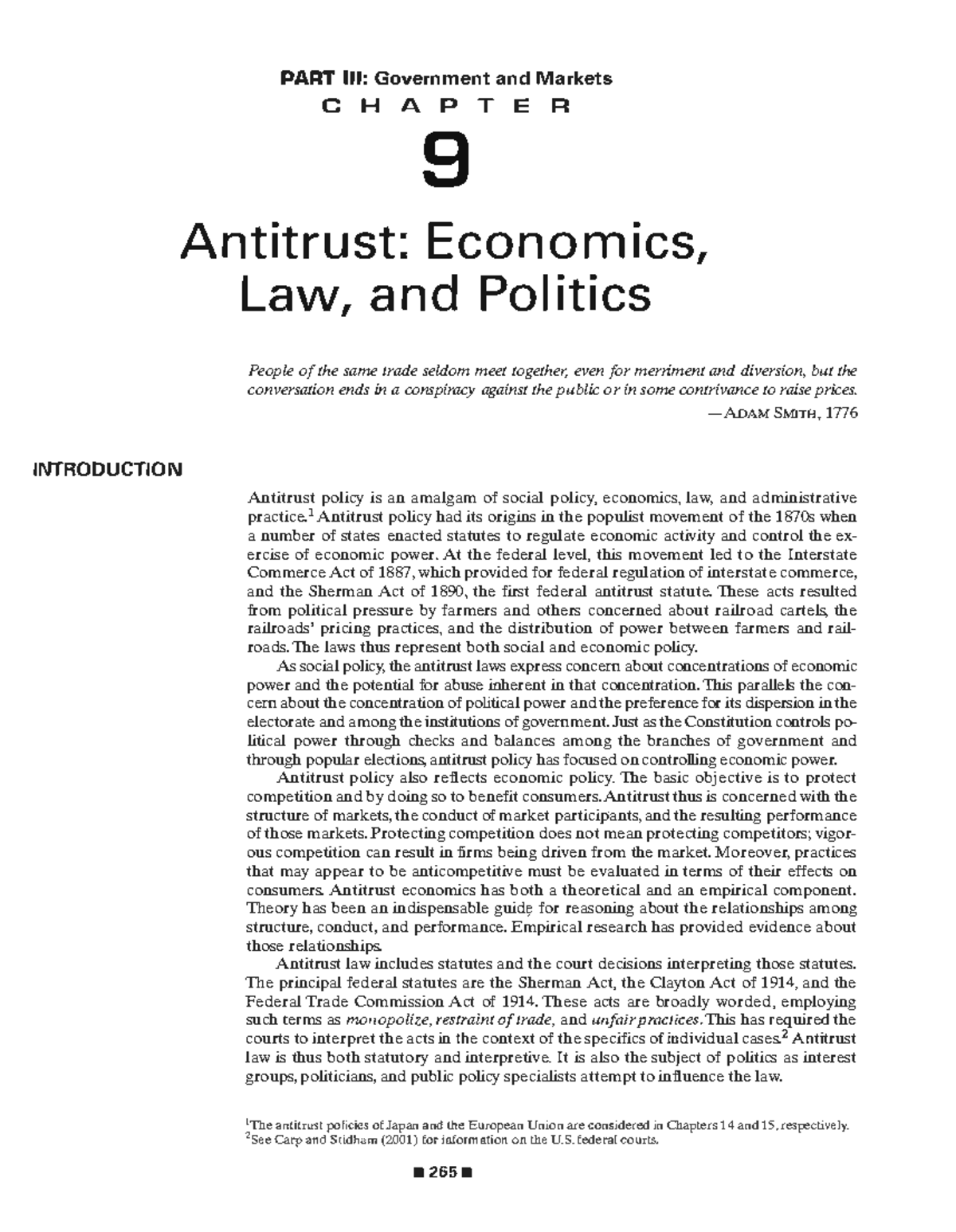 Chapter 9: Antitrust - Economics, Law, and Politics (BUS 101) - Studocu