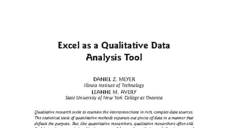 Meyer & Avery - 2009 - Using Excel for Qualitative Data Analysis - Studocu