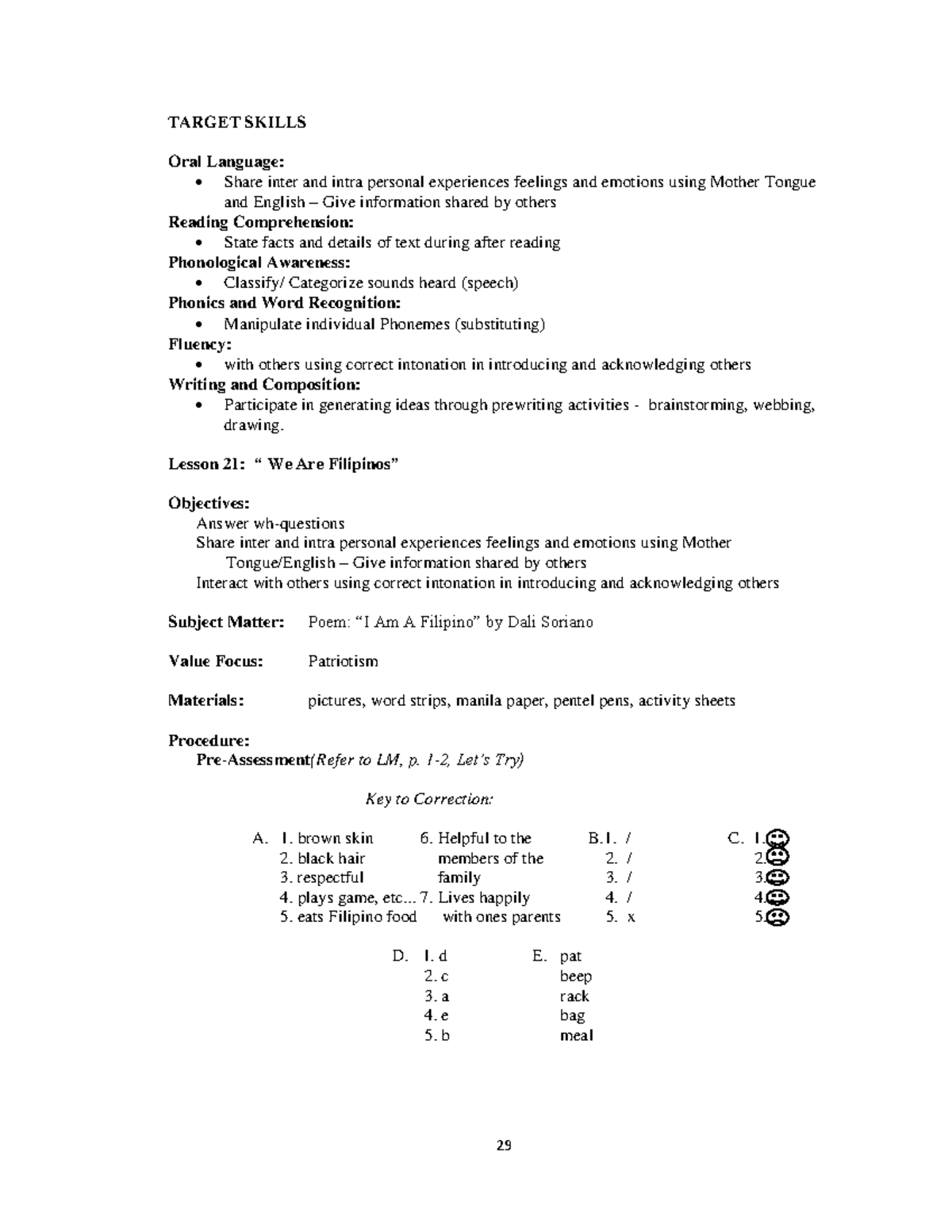 English Unit 2.2: Target Skills in Oral Language, Reading, and Writing ...