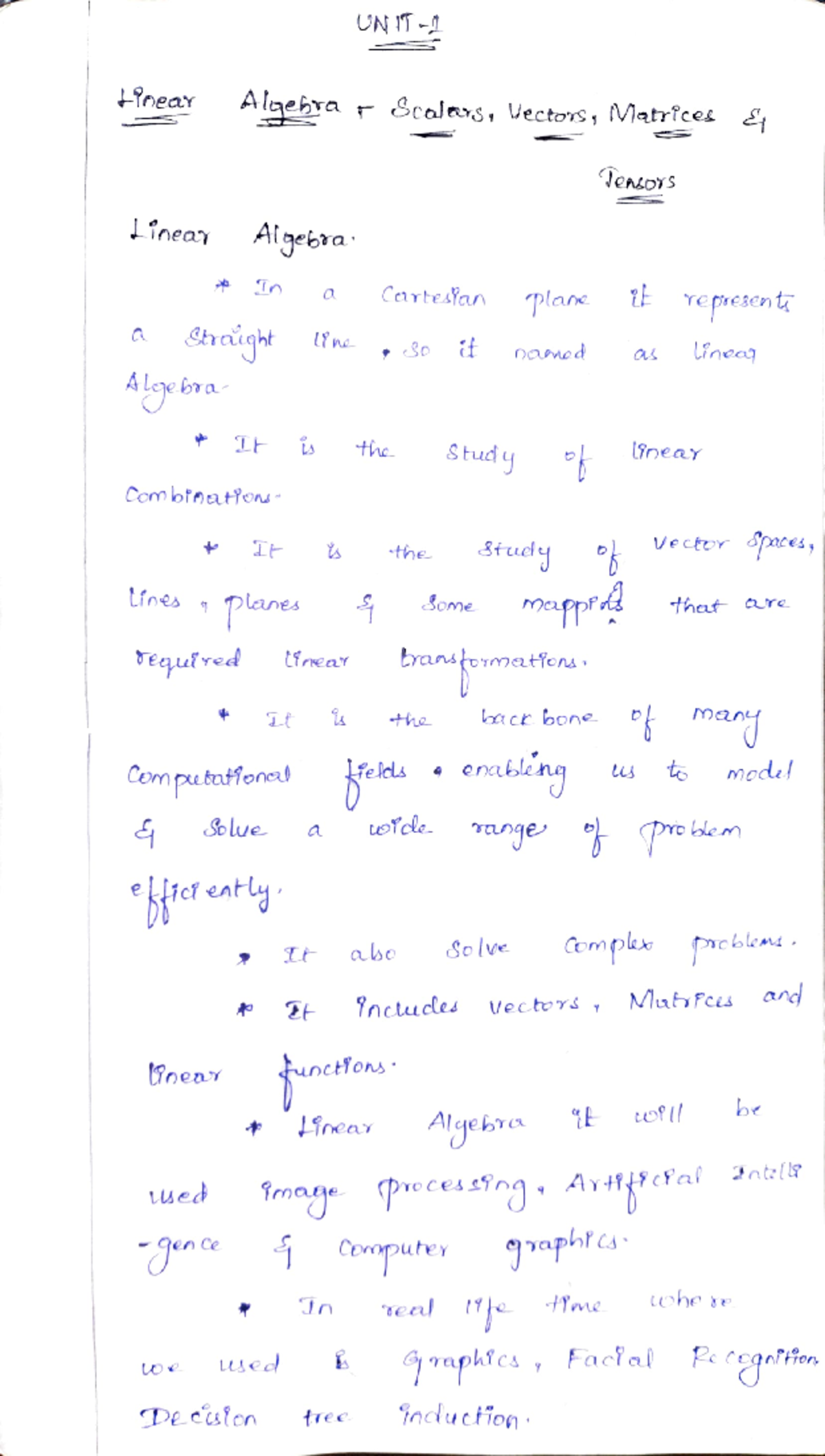 Linear Algebra (MAT101) - Lecture Notes on Vectors and Tensors - Studocu
