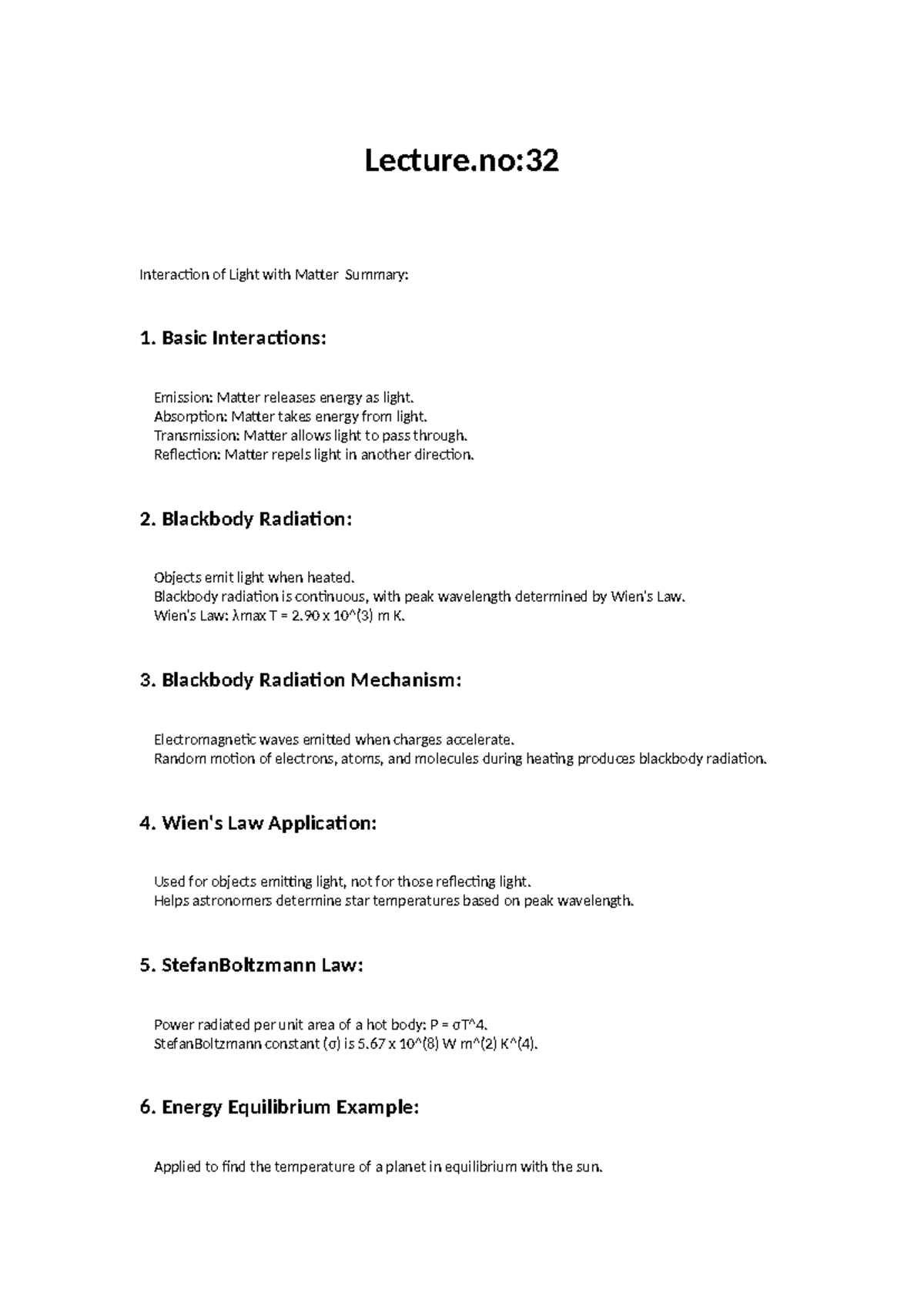 Lecture 32: Light-Matter Interaction Overview and Key Principles - Studocu
