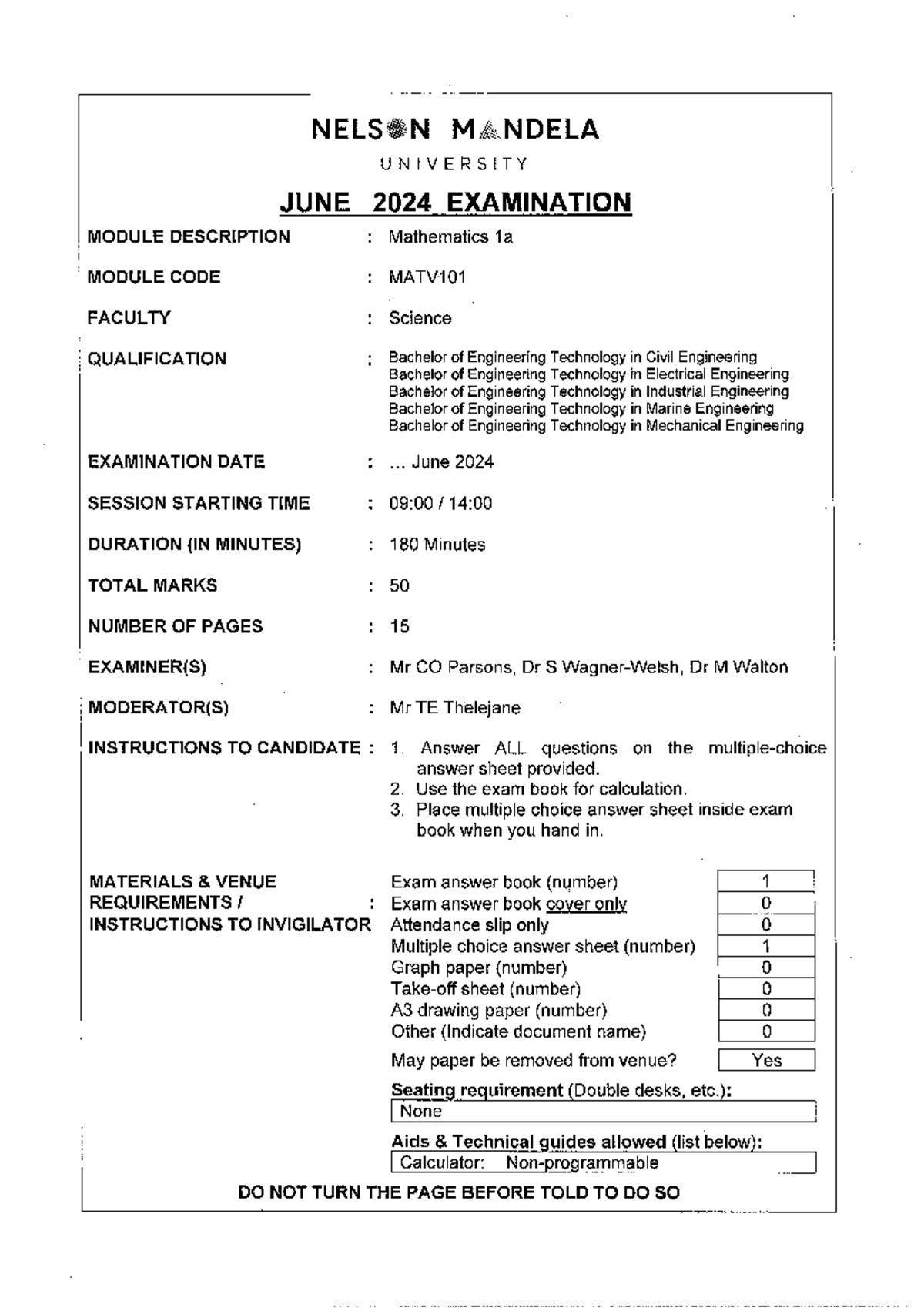 Matv101 June 2024 Examination Mathematics 1a With Memo Studocu