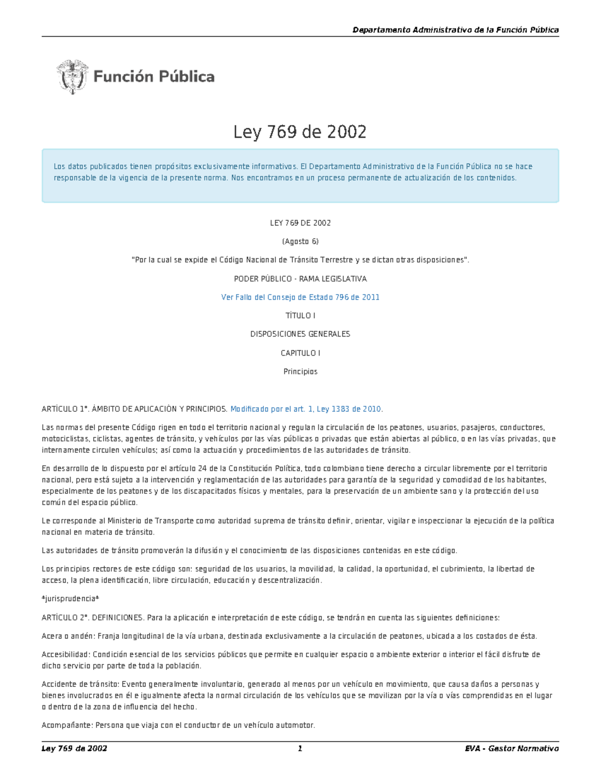 Ley 769 de 2002 - Resumen Actualizado del Código Nacional de Tránsito ...