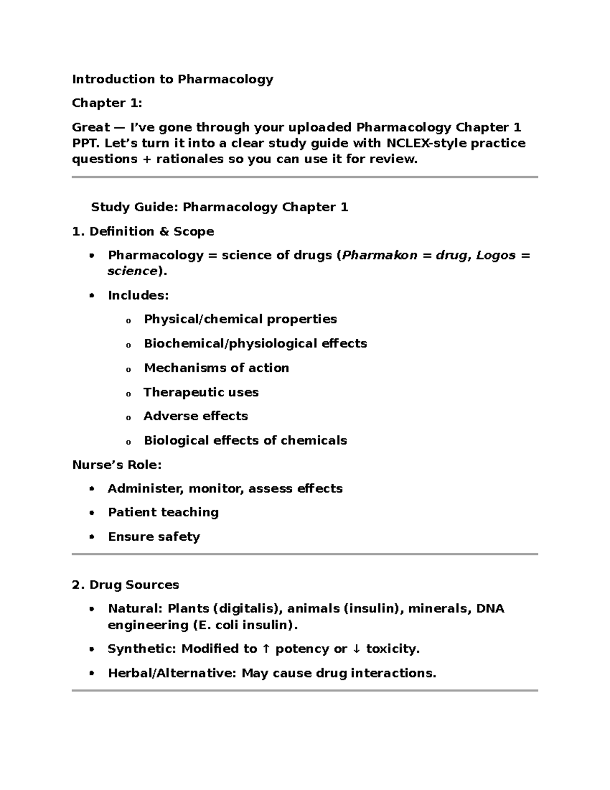 Pharmacology 101: Test 1 Study Guide & Practice Questions - Studocu