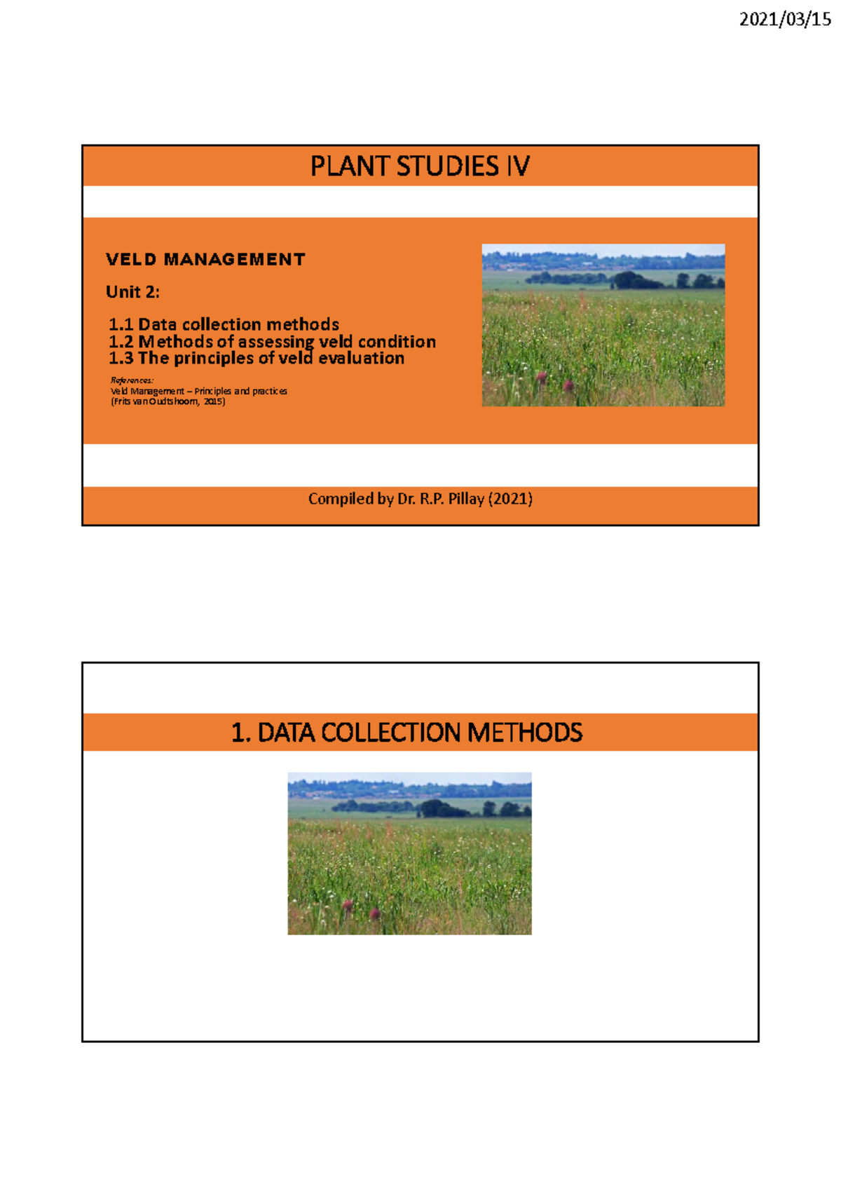 PS IV UNIT 2 Veld Condition Assessment & Monitoring Methods Guide - Studocu