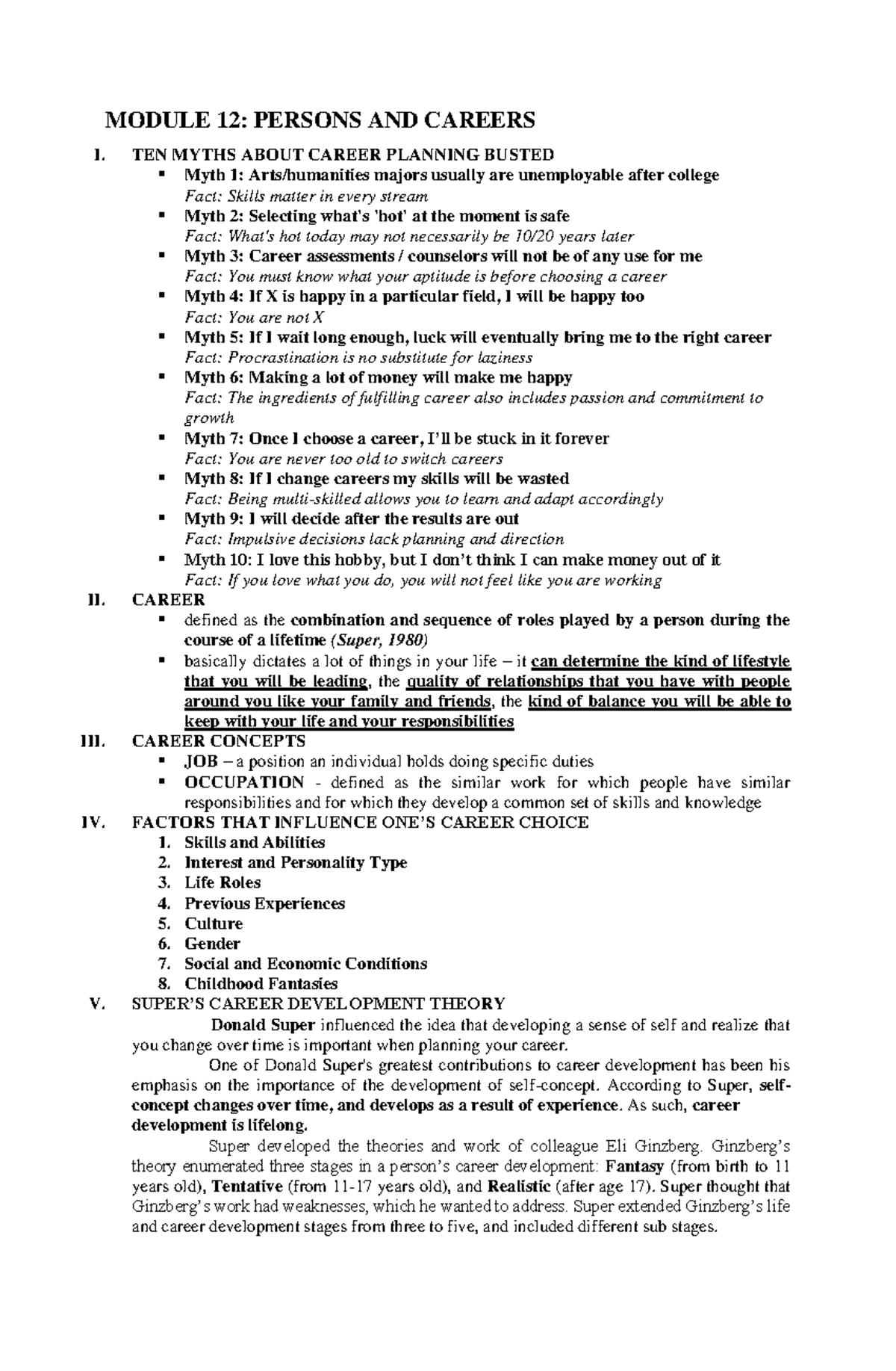 Module 12 - Personal Development: Career Myths and Concepts Explained ...