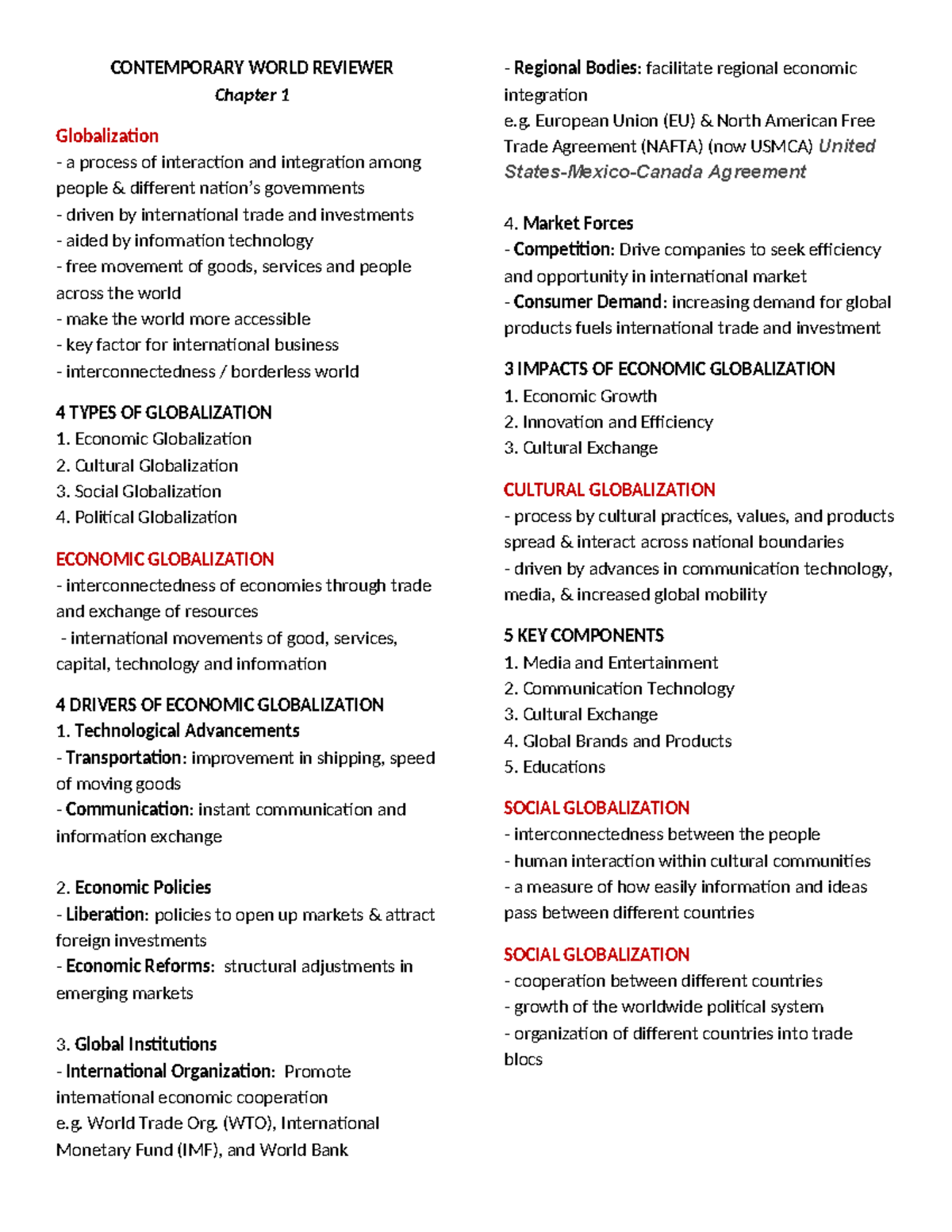 Contemporary World Reviewer - CONTEMPORARY WORLD REVIEWER Chapter 1 ...