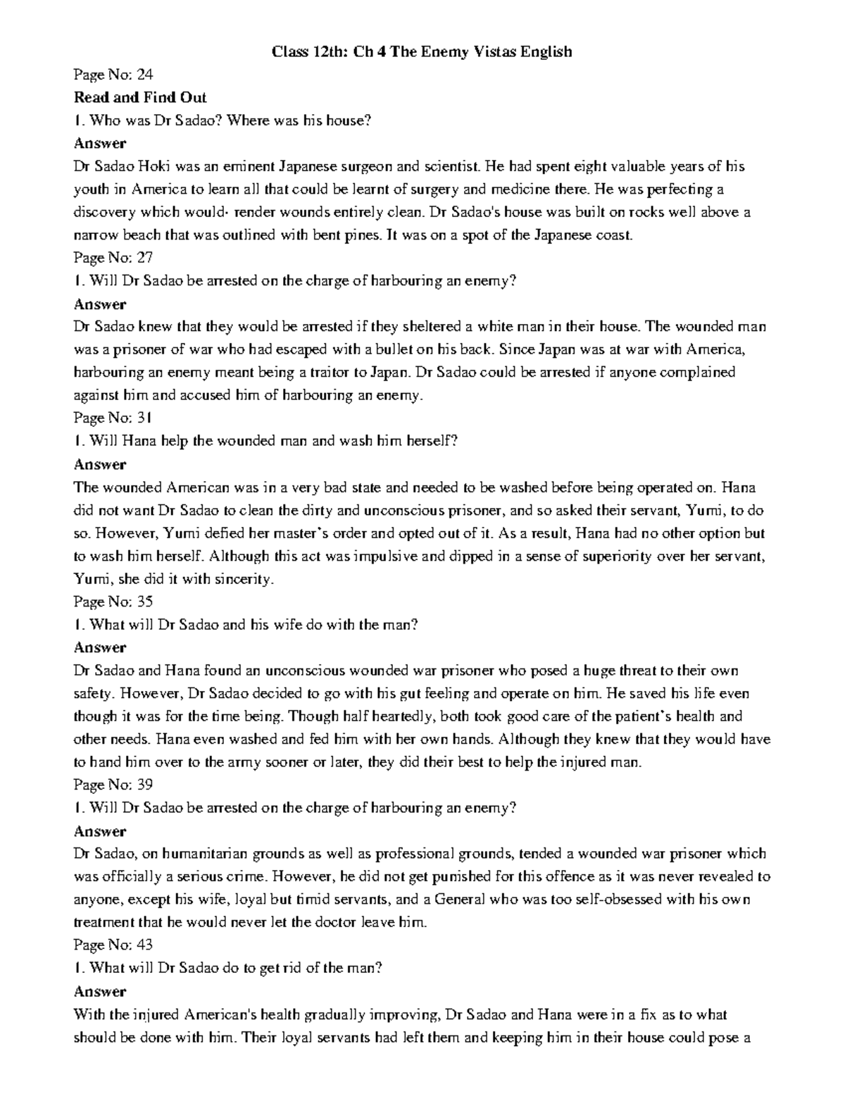 Class 12: English Vistas Chapter 4 - The Enemy Analysis and Insights ...