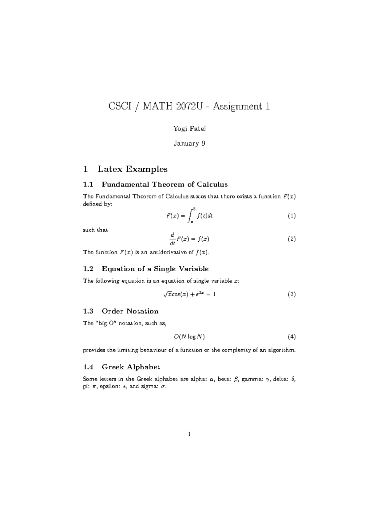 CSCI MATH 2072U Assignment 1: Latex Examples and Calculus Concepts ...