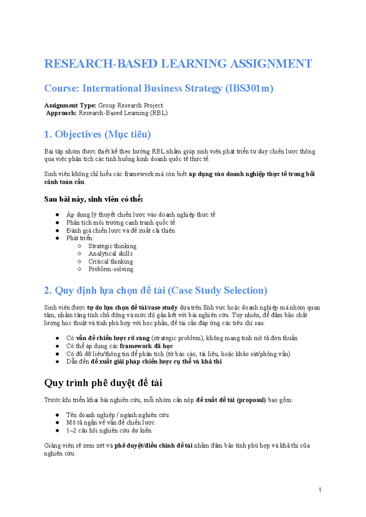 RBL Group Research Project: International Business Strategy (IBS301m ...