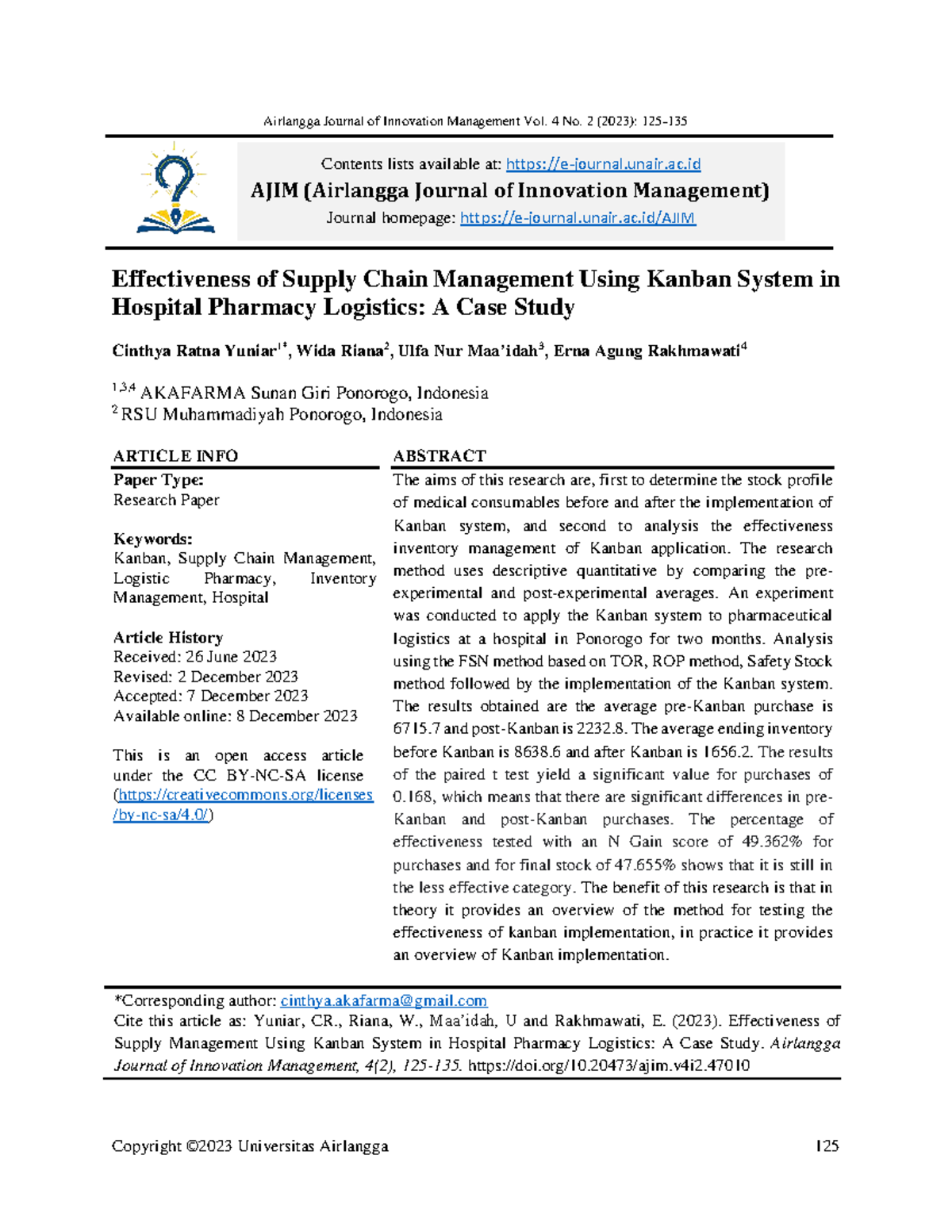 Effectiveness of Supply Chain Management with Kanban in Hospital ...