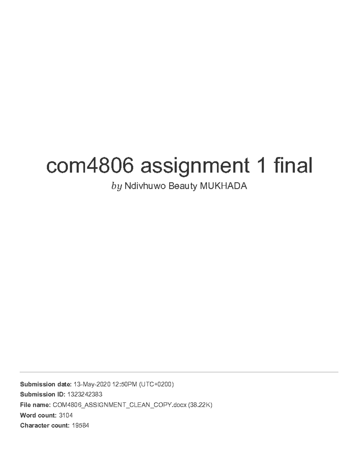 COM4806 Assignment 1: Final Submission Report and Originality Analysis ...
