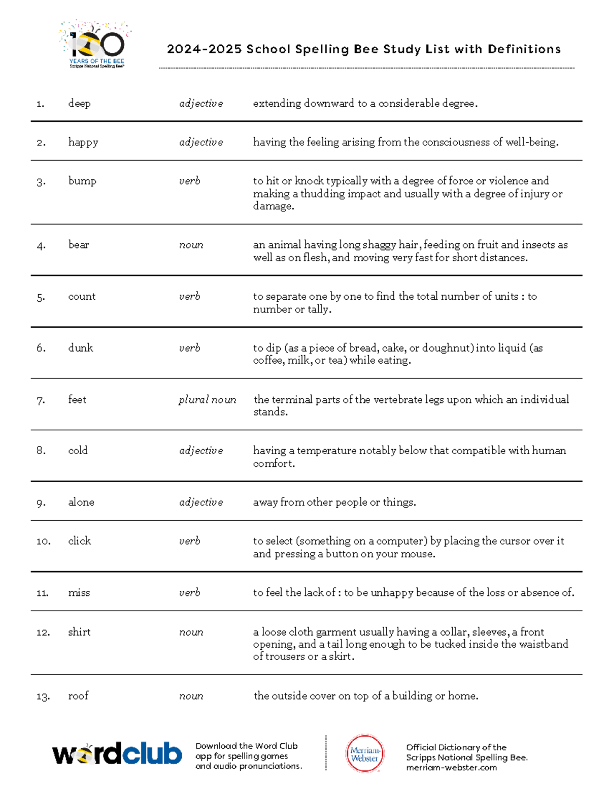 2024-2025 School Spelling Bee Study List with Word Definitions - Studocu