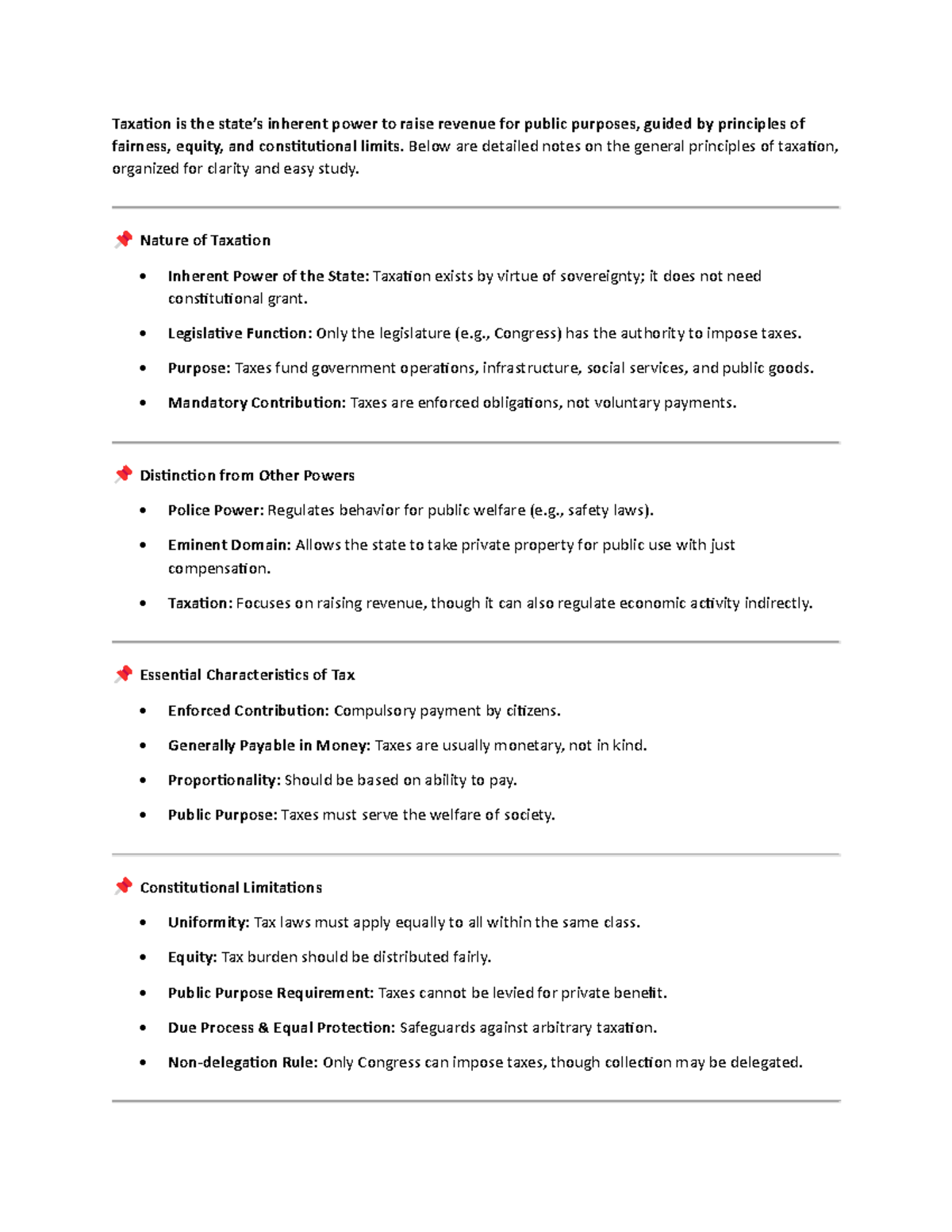 General Principles of Taxation: Key Notes for Study - Studocu