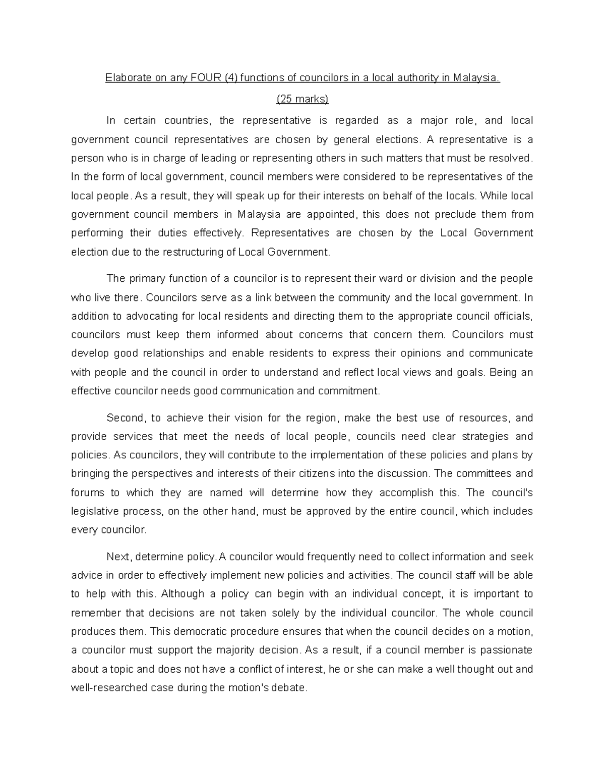Functions of Councilors in Malaysian Local Authorities: A Study - Studocu