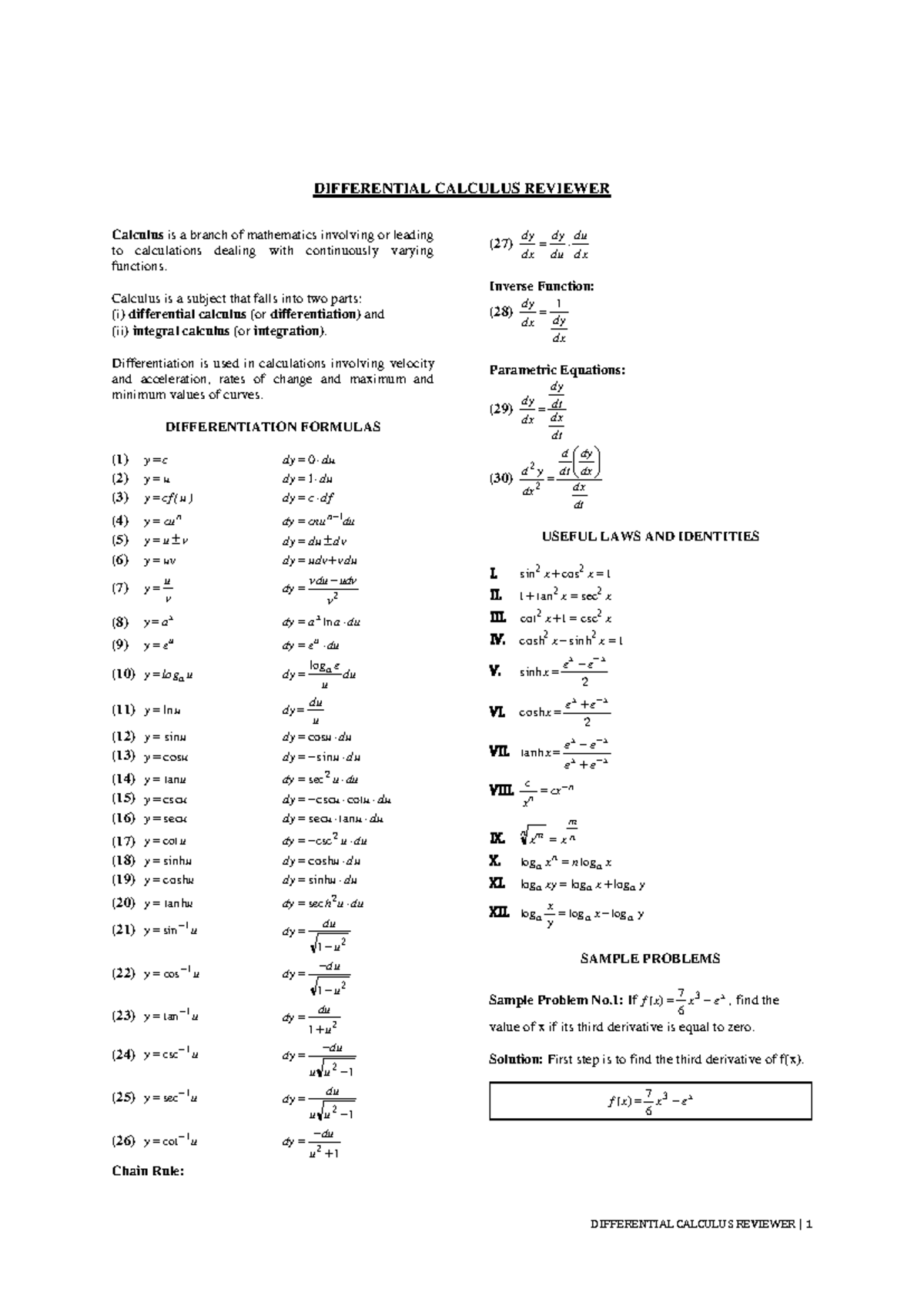 Differential Calculus Reviewer - BS Chemical Engineering - University ...