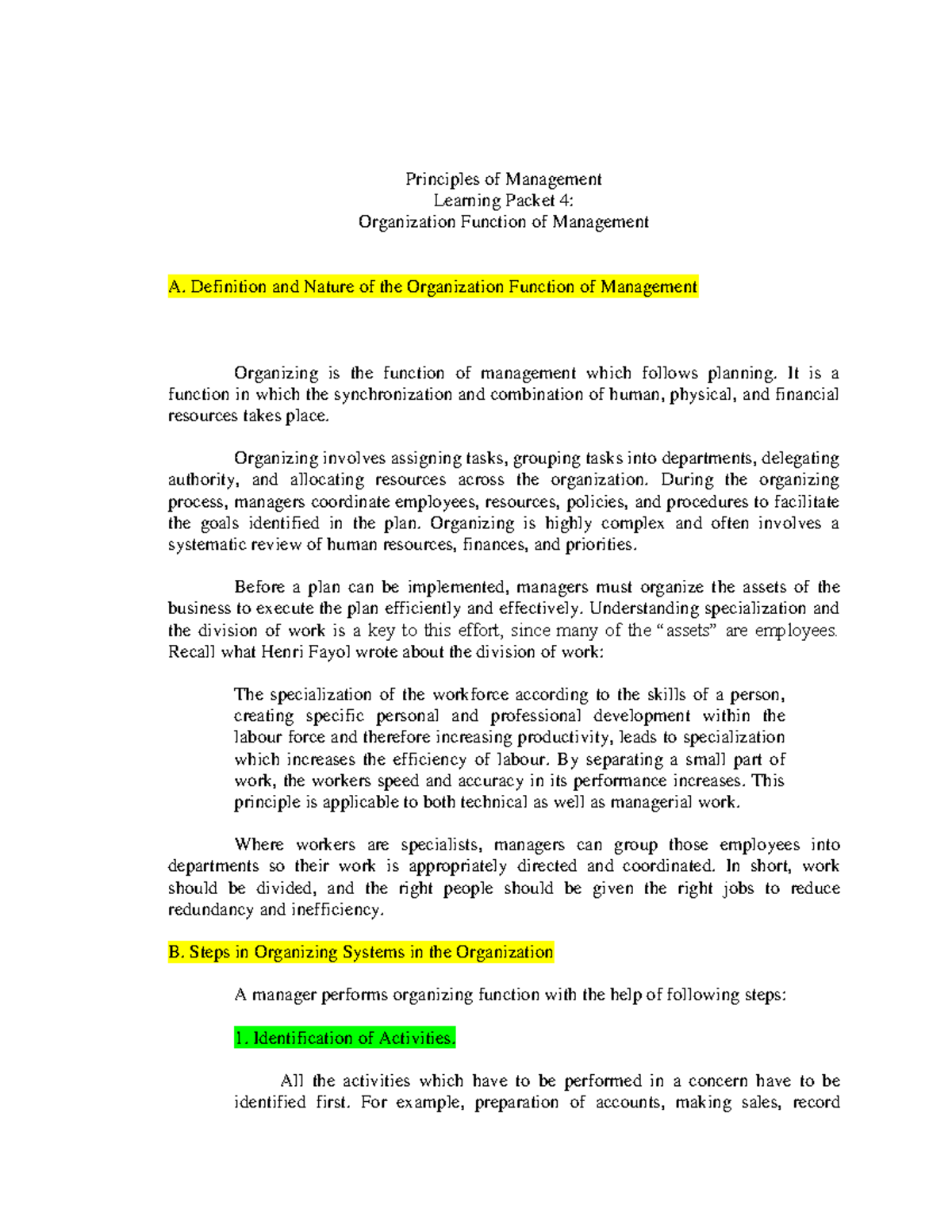 4 Principles and Steps in the Organization Function of Management - Studocu