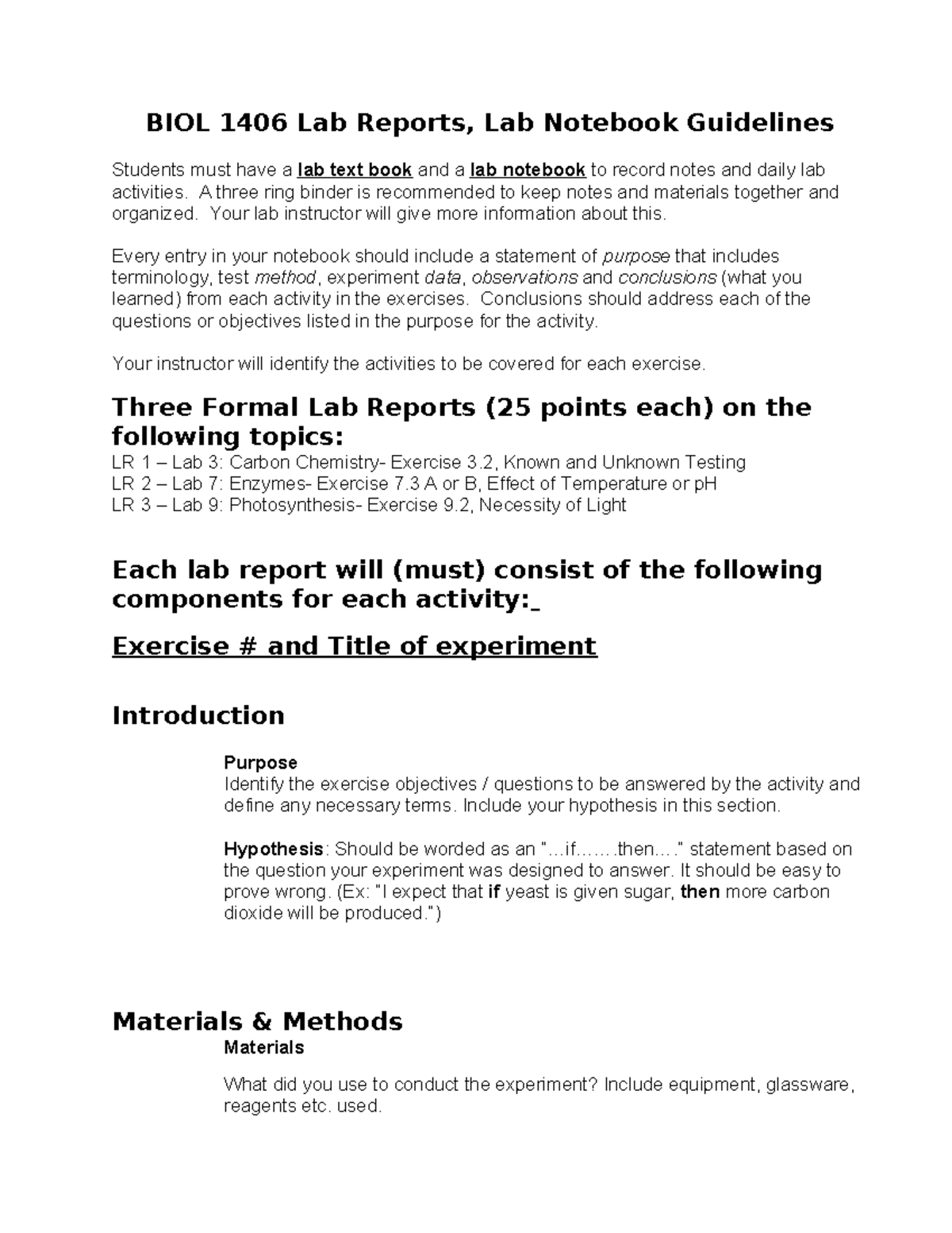 BIOL 1406 Lab Report Guidelines: Tips for Success and Requirements ...