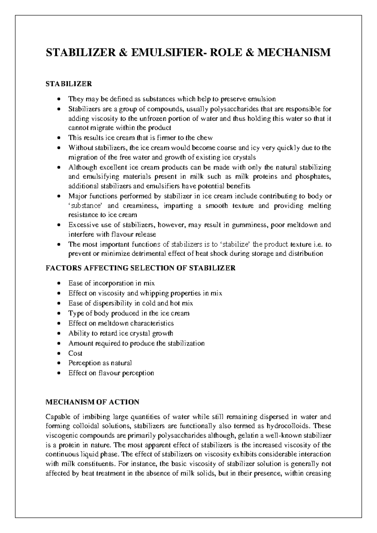 Stabilizer & Emulsifier in chemistry of dairy products - STABILIZER ...