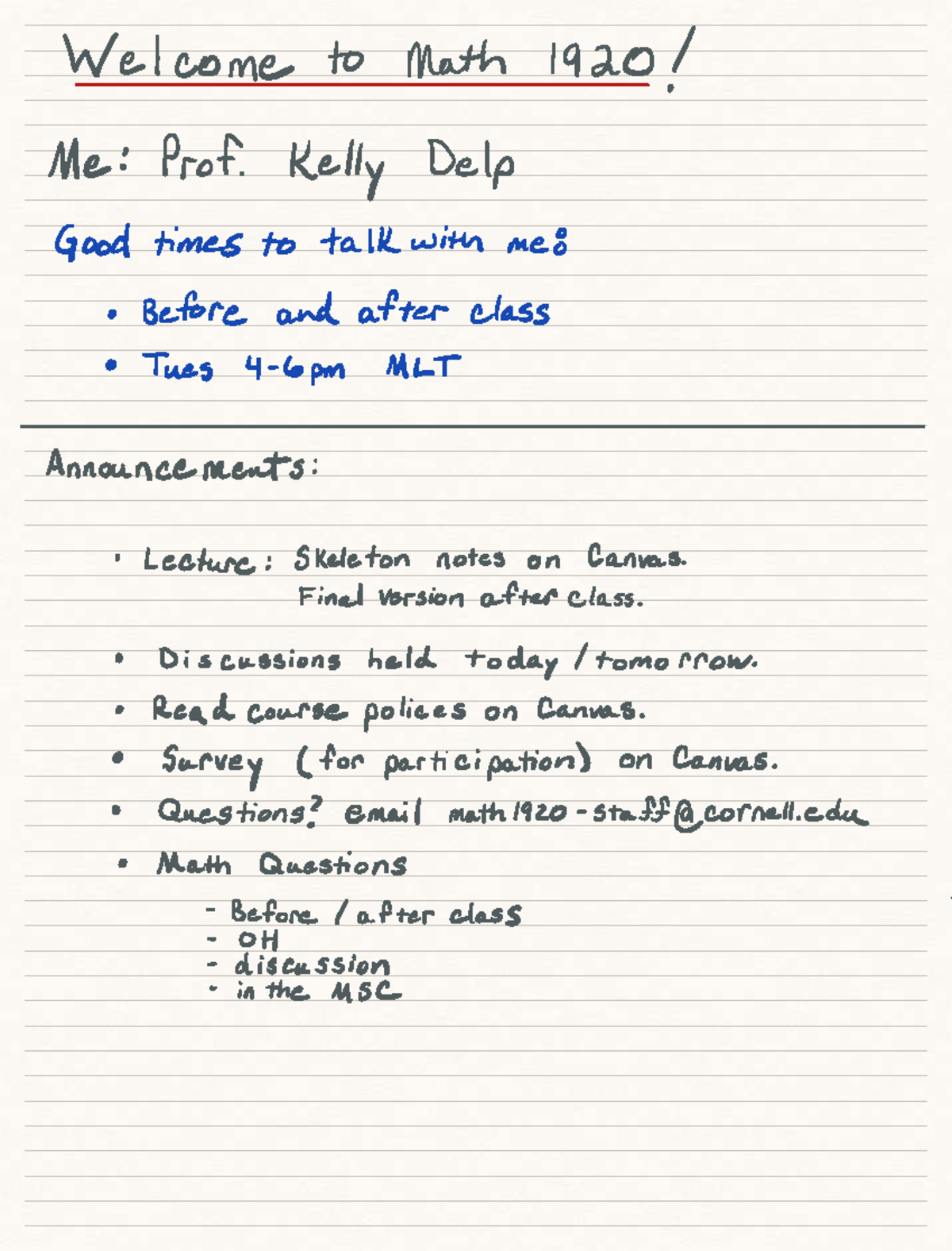 Math 1920 - Final Exam Lecture Notes by Prof. Kelly Delp - Studocu