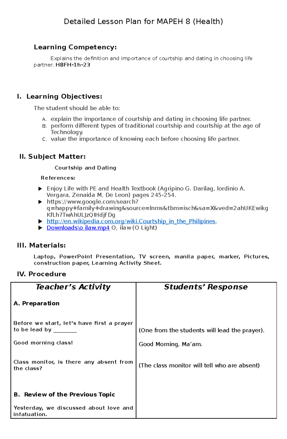 Q2 Health DLP walktrough CO2 - Detailed Lesson Plan for MAPEH 8 (Health) Learning Competency ...
