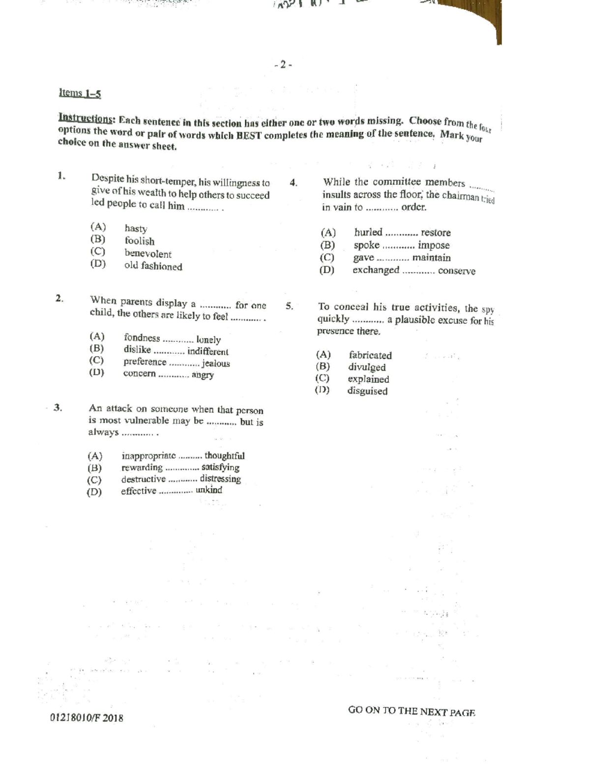 CSEC English June 2018 Exam: Items Instructions and Answer Key - Studocu