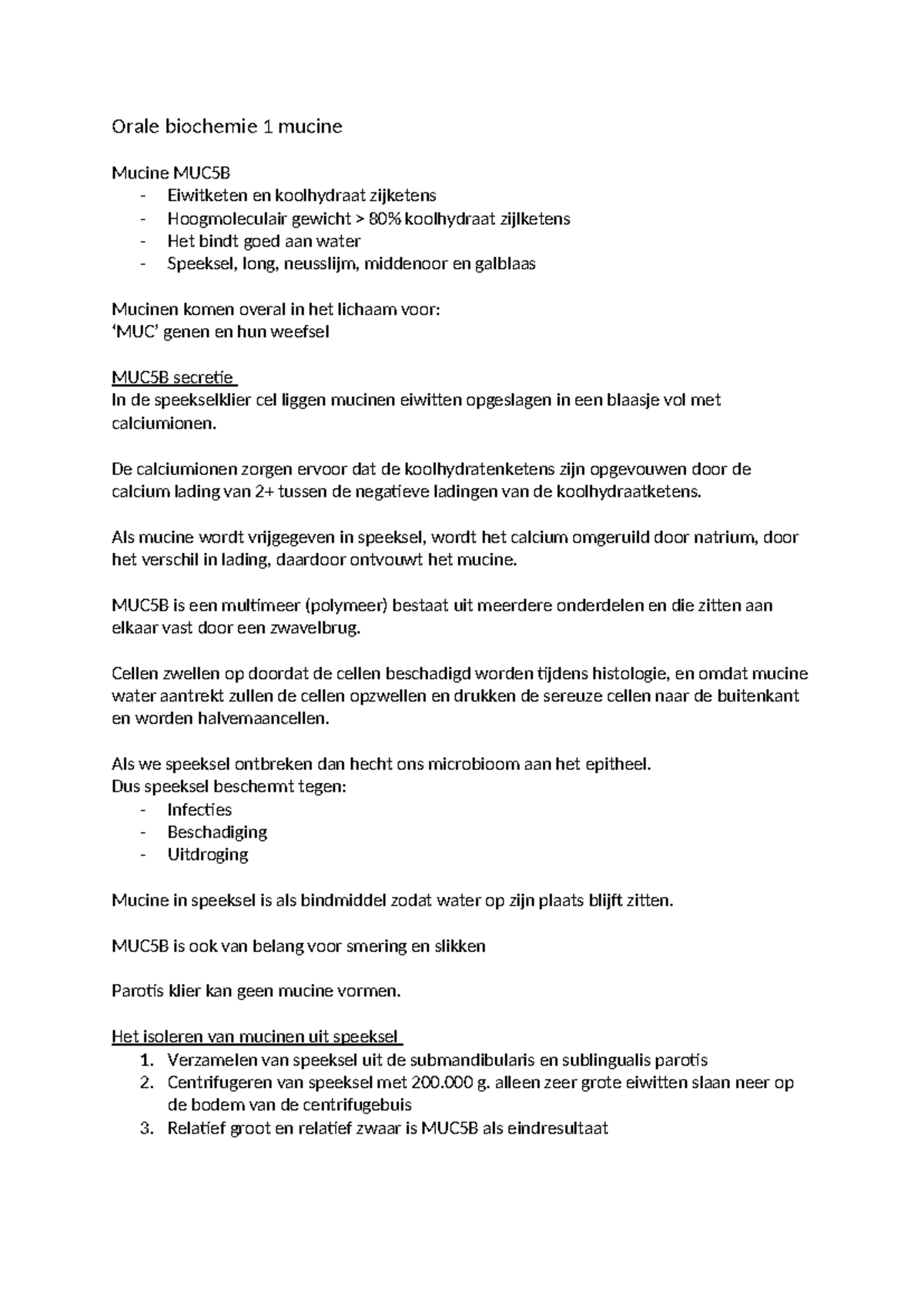 Orale Biochemie 1: Mucine MUC5B en Zijn Functies - Studeersnel